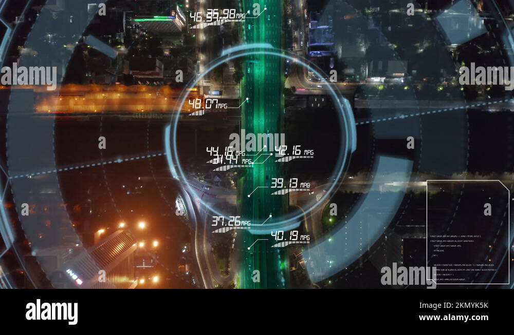 Tracking mpg, fuel efficiency of cars, night city road - 3d HUD ...
