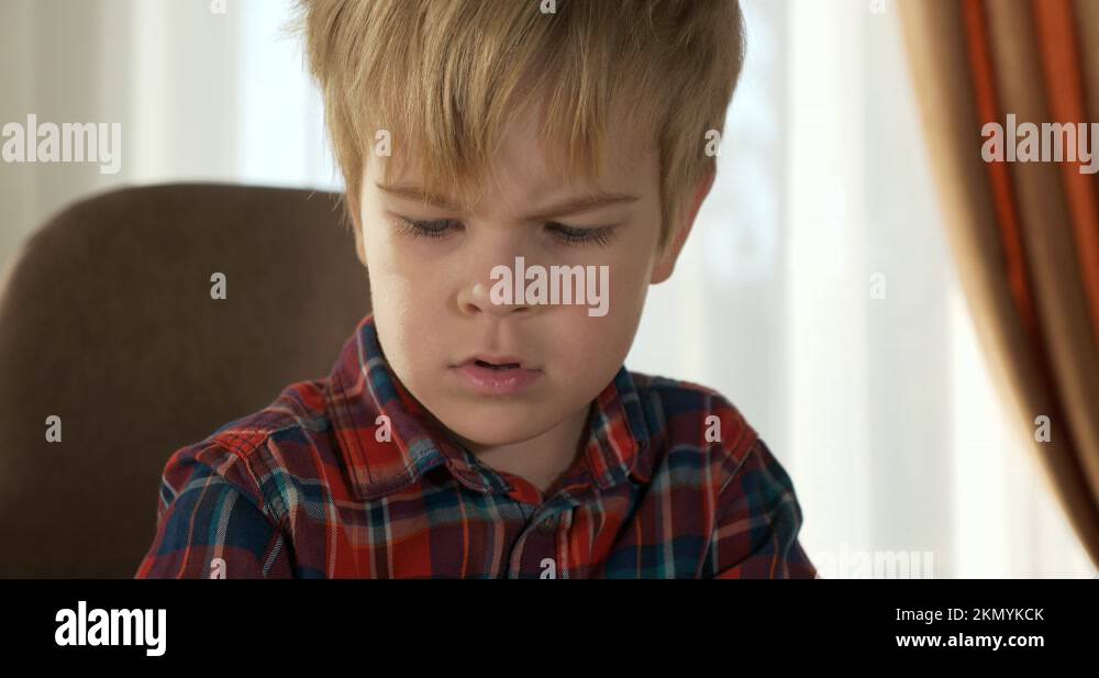 Cute Little Child Kid Study Distance Learning at Home Preschooler Boy ...