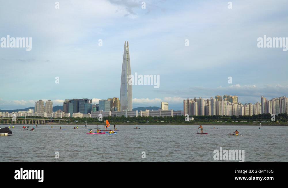 Water Activities At Han River In Seoul, South Korea With Famous Lotte ...