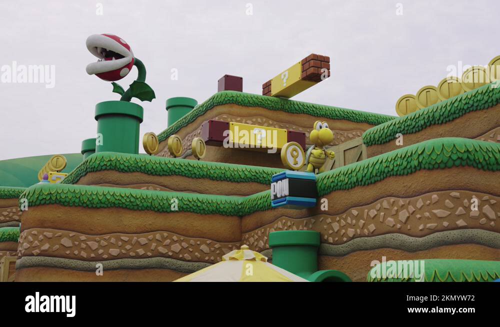 Super Mario display at Universal Studios Japan, Slow Pan Across Stock ...