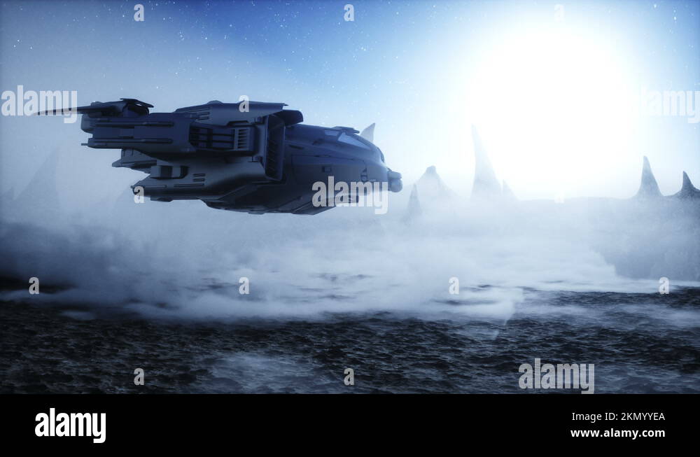 futuristic ship landing on alien planet. Mars surface. Realistic 4k ...
