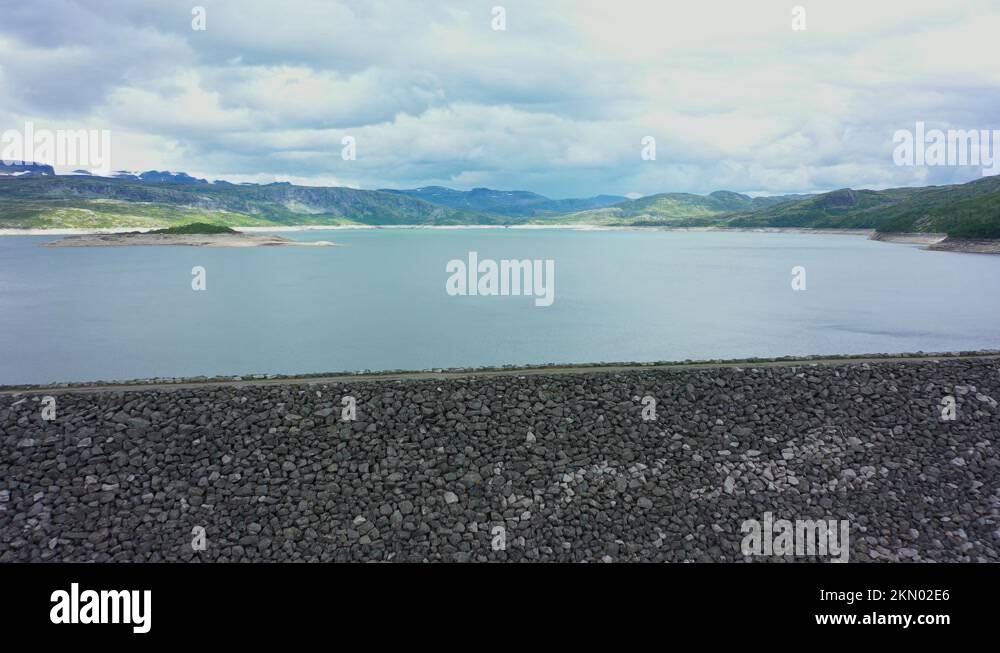 Massive water magazine Sysen-dam in Hardangervidda Norway - Aerial ...
