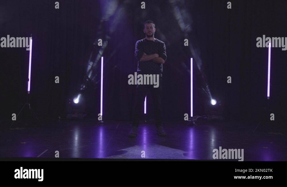 Actor appears on stage. Contestant appear on the scene on dark ...