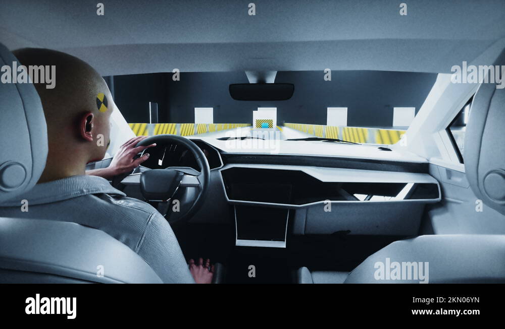 Generic 3d car crash test with people driver. Car destruction ...