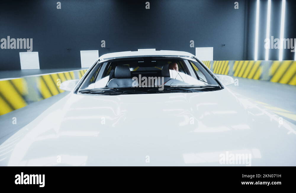 Generic 3d car crash test with crashtest dummy. Car destruction ...