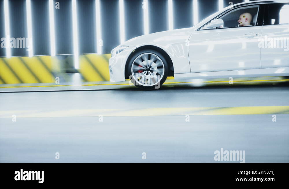 Generic 3d car crash test with people driver. Car destruction ...