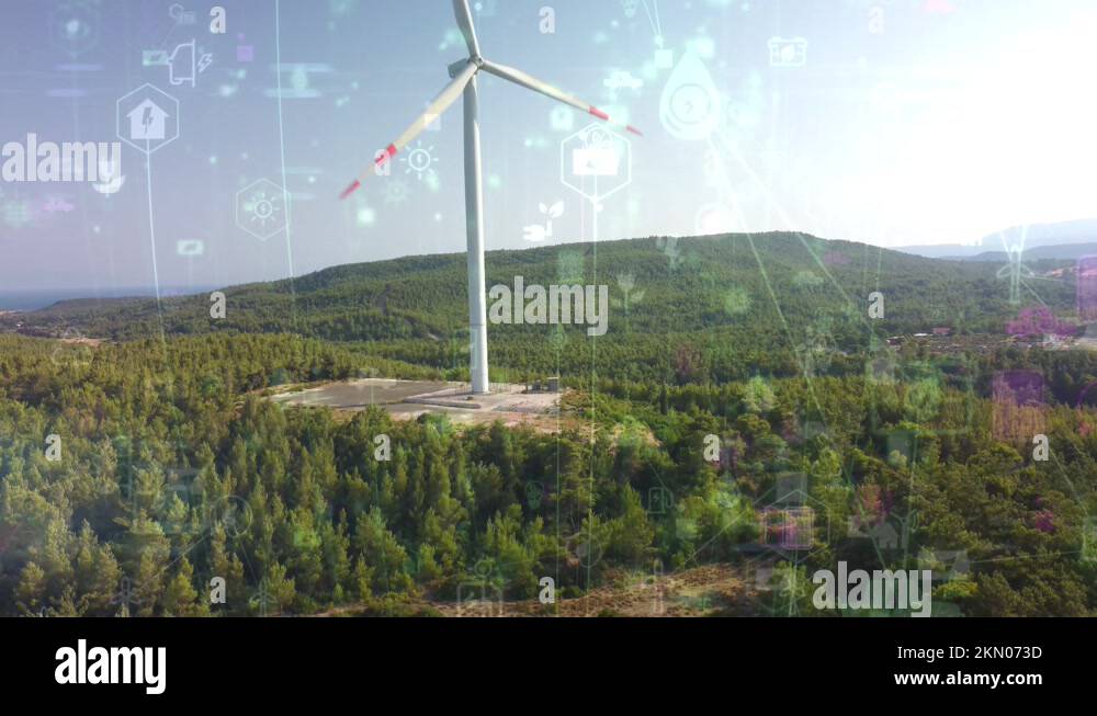 Wind power plant and technology. Smart grid. Renewable energy ...