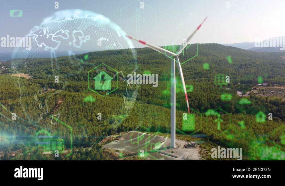 Wind power plant and technology. Smart grid. Renewable energy ...