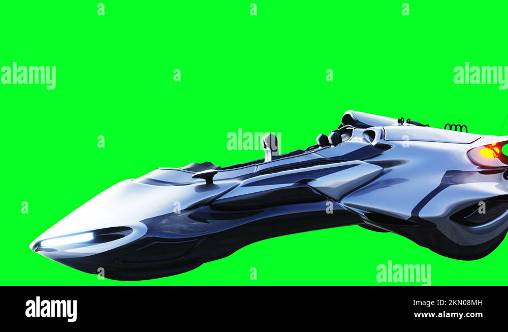 Futuristic sci fi flying car. Realistic 4k green screen animation ...