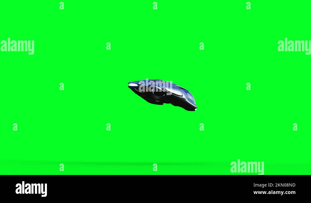 Futuristic sci fi flying car. Realistic 4k green screen animation ...