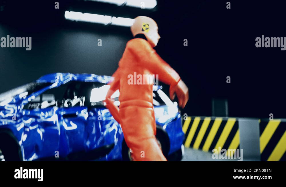 Crash test funny dummy, mannequin dancing. Car crash. Realistic 4k ...