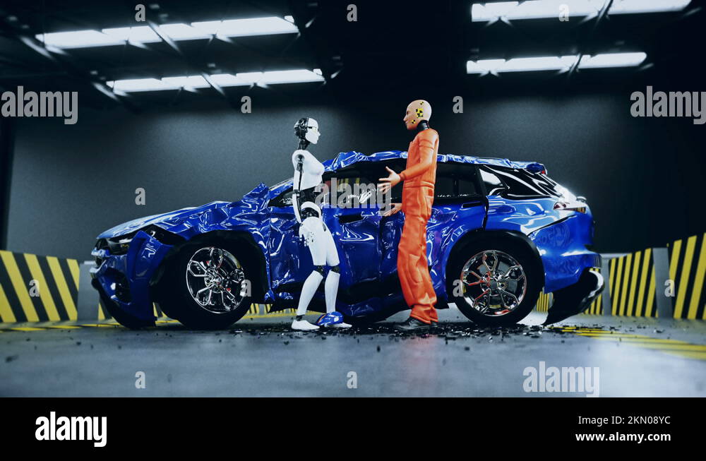 Robot Crash Test Dummy And Female Robot Future Concept Realistic 4k
