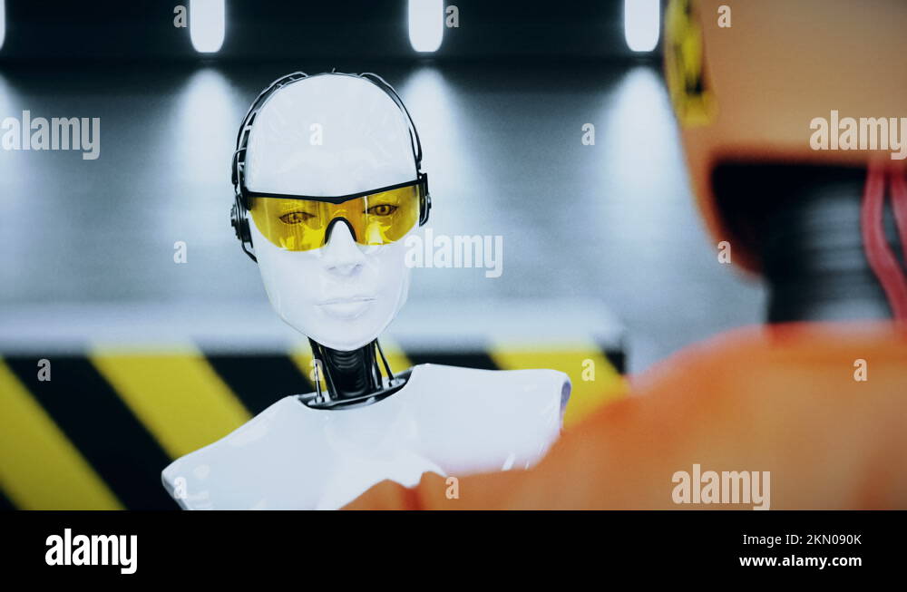Robot crash test dummy and female robot. Future concept. Realistic 4k ...