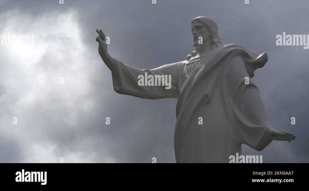 Jesus Christ with hand raised for blessing. Statue of Jesus of Nazareth ...