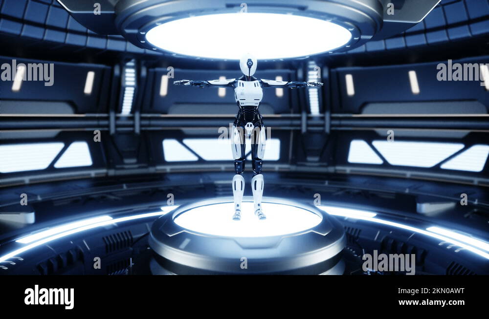 Female robot in sci fi futuristic metall room. Future concept. Realistic 4k Stock Video Footage ...