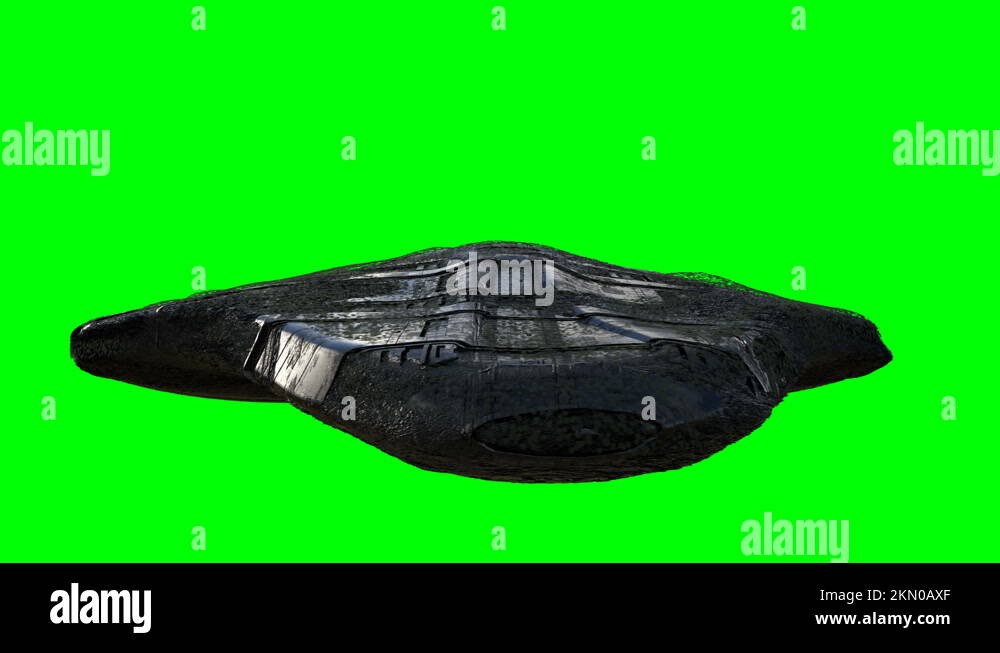 Futuristic alien sci fi ship isolate on green screen. Realistic 4k ...