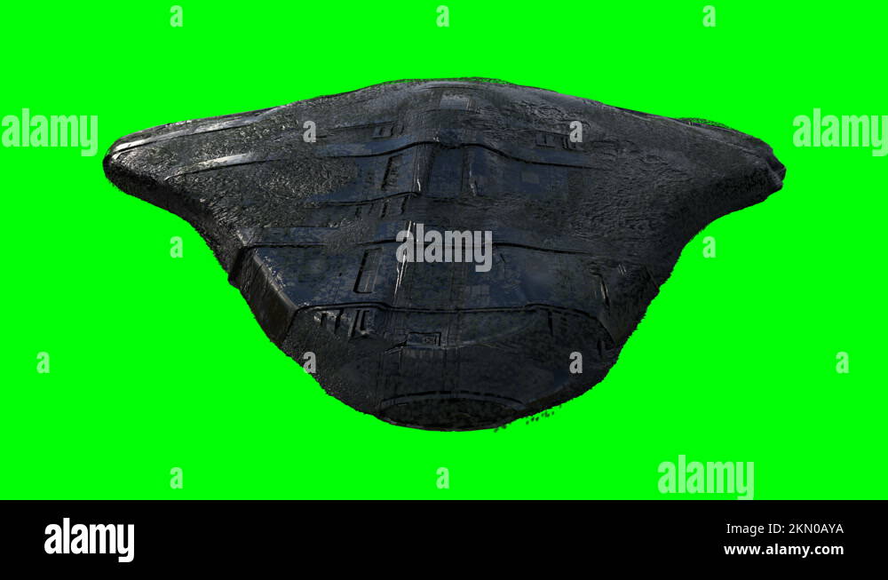 Futuristic alien sci fi ship isolate on green screen. Realistic 4k ...