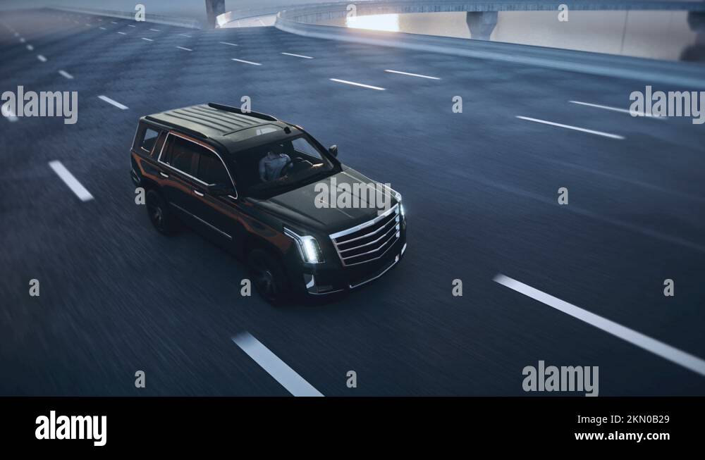 3d model luxury black car on highway. Very fast driving. Realistic 4k ...