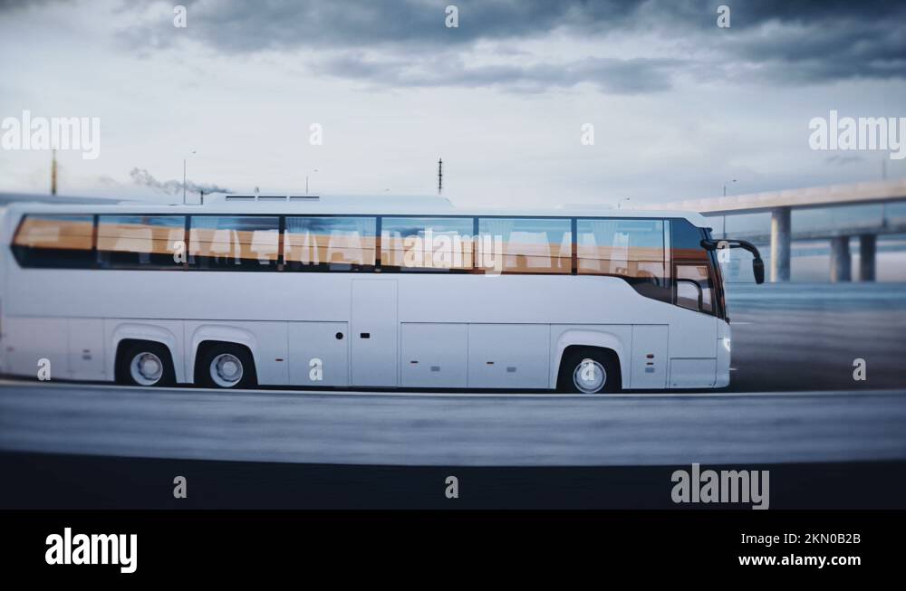 3d model touristic passenger bus on highway. Very fast driving. Tourism ...