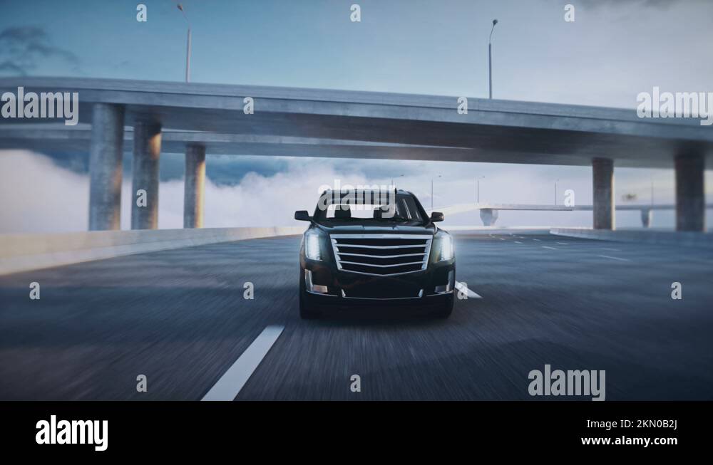 3d model luxury black car on highway. Very fast driving. Realistic 4k ...