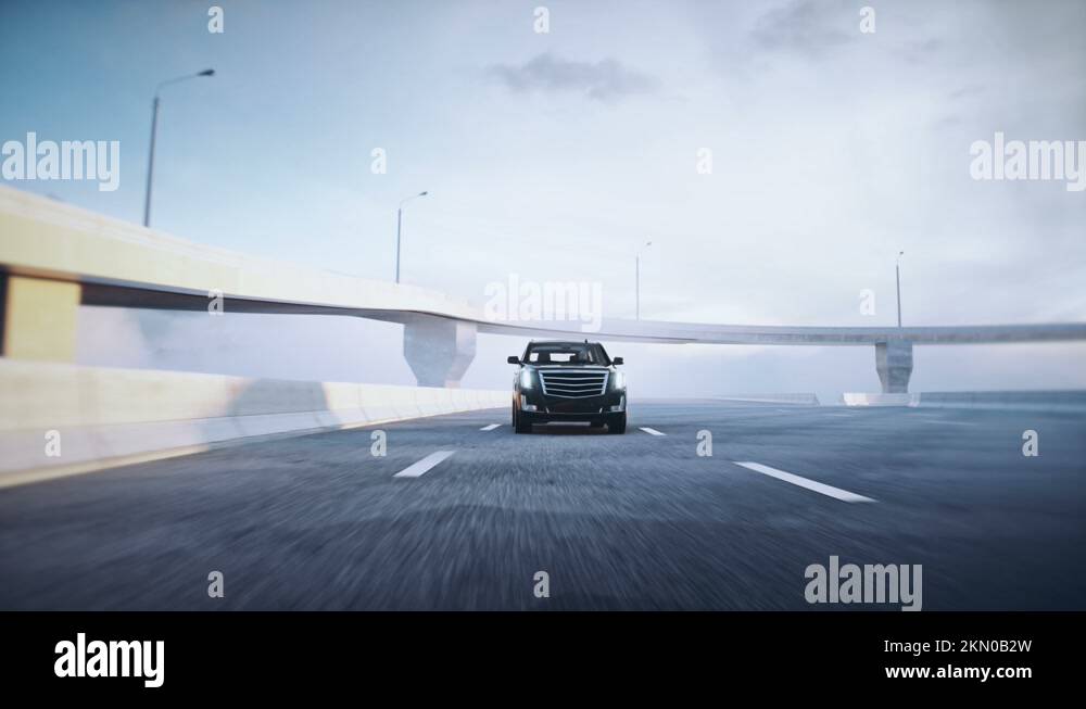 3d model luxury black car on highway. Very fast driving. Realistic 4k ...