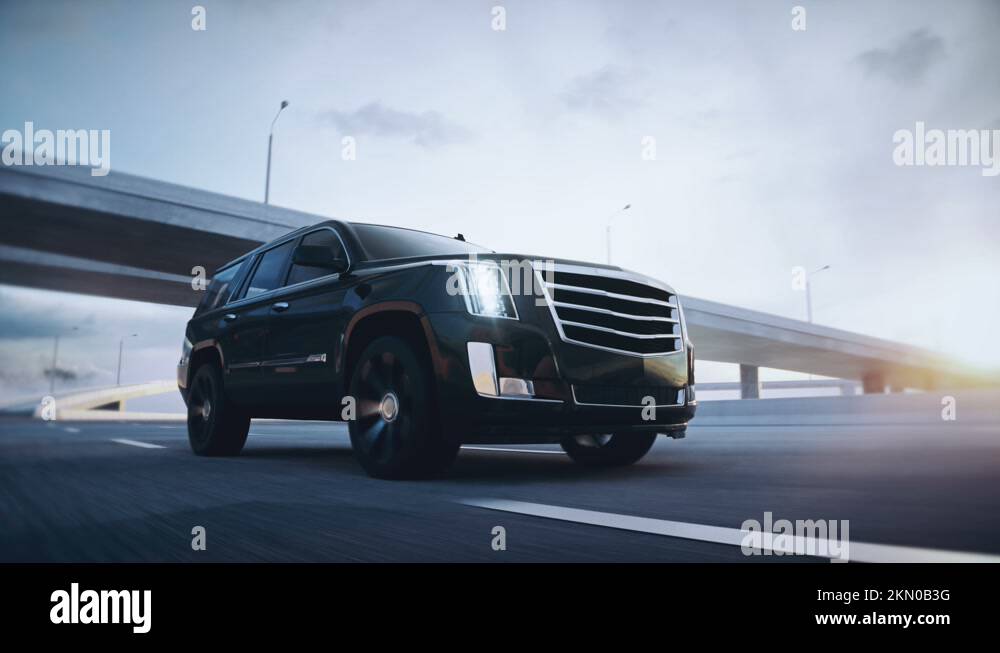 3d model luxury black car on highway. Very fast driving. Realistic 4k ...