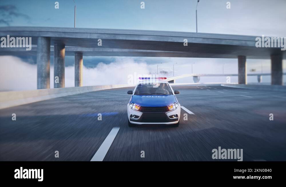 3d model police car on highway. Very fast driving. Realistic 4k ...