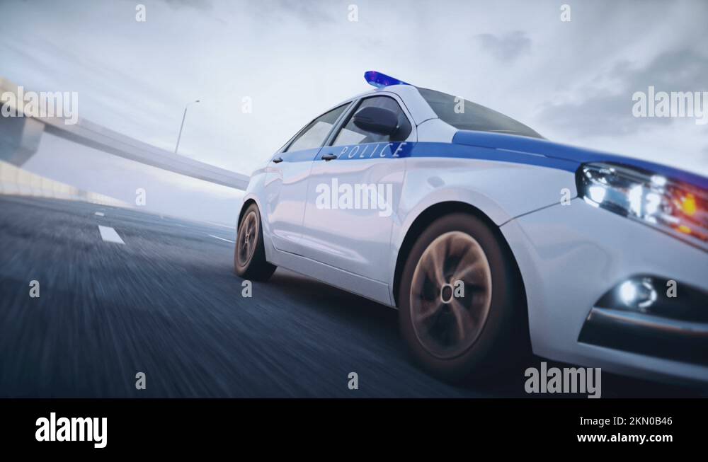 3d model police car on highway. Very fast driving. Realistic 4k ...