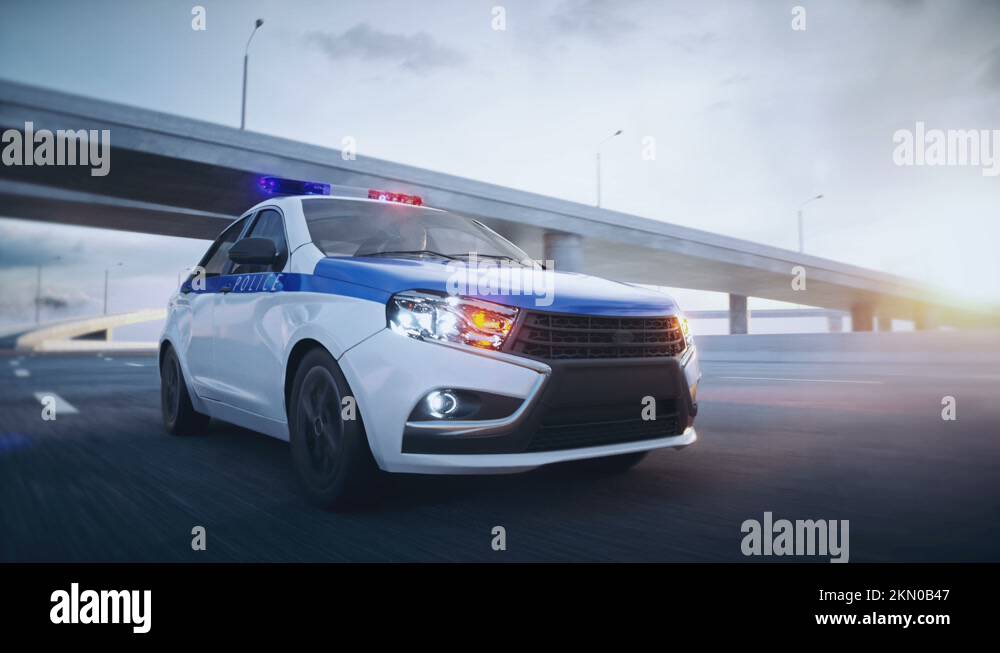 3d model police car on highway. Very fast driving. Realistic 4k ...