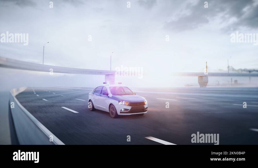 3d model police car on highway. Very fast driving. Realistic 4k ...