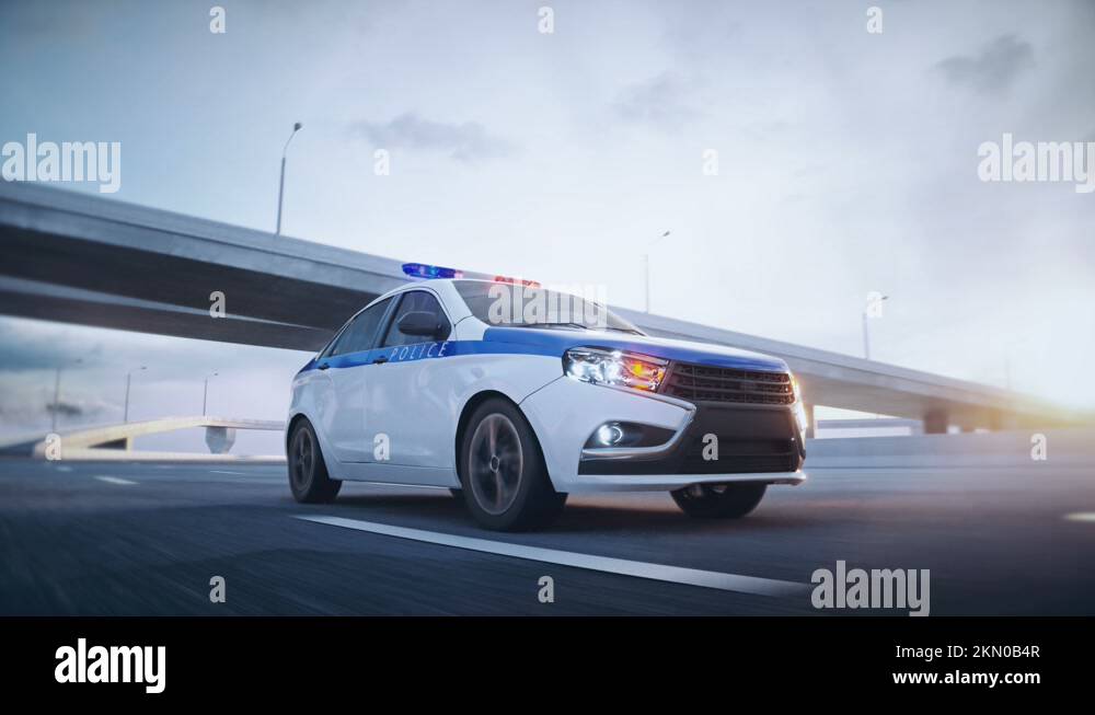 3d model police car on highway. Very fast driving. Realistic 4k ...