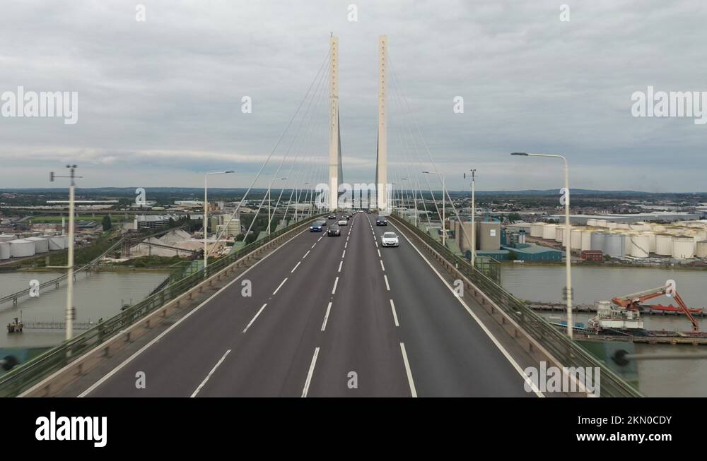 Cars driving on big road bridge, one way multilane road Stock Video ...