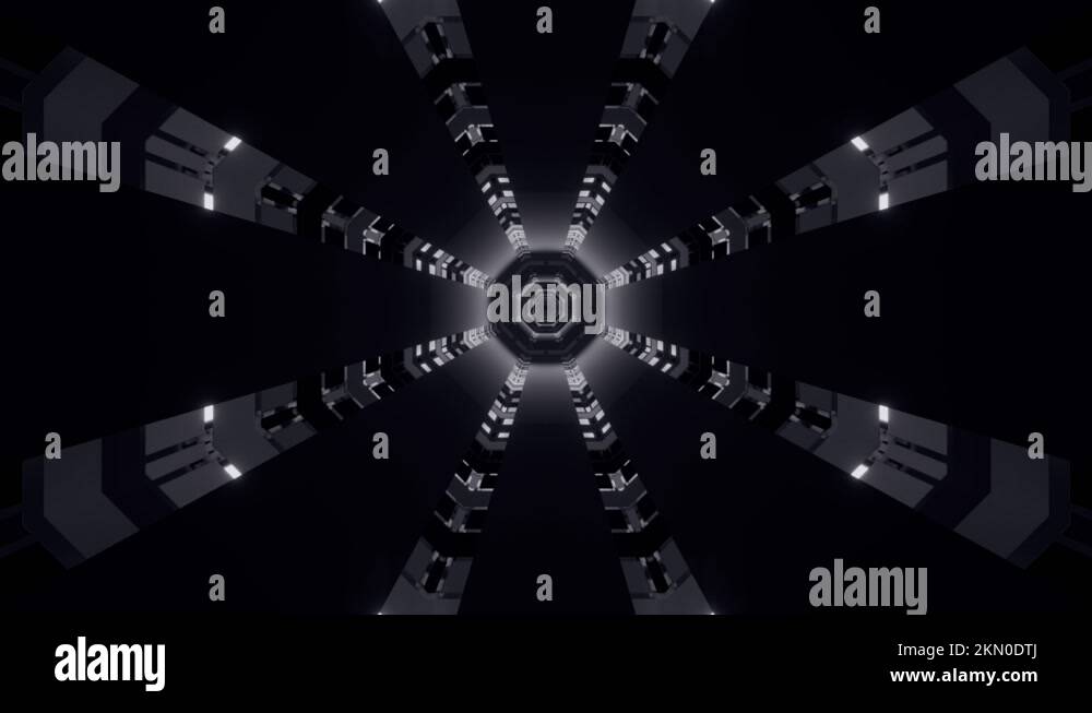 vj loop of a circular tunnel. Grey reflecting bricks, a grey matte ...