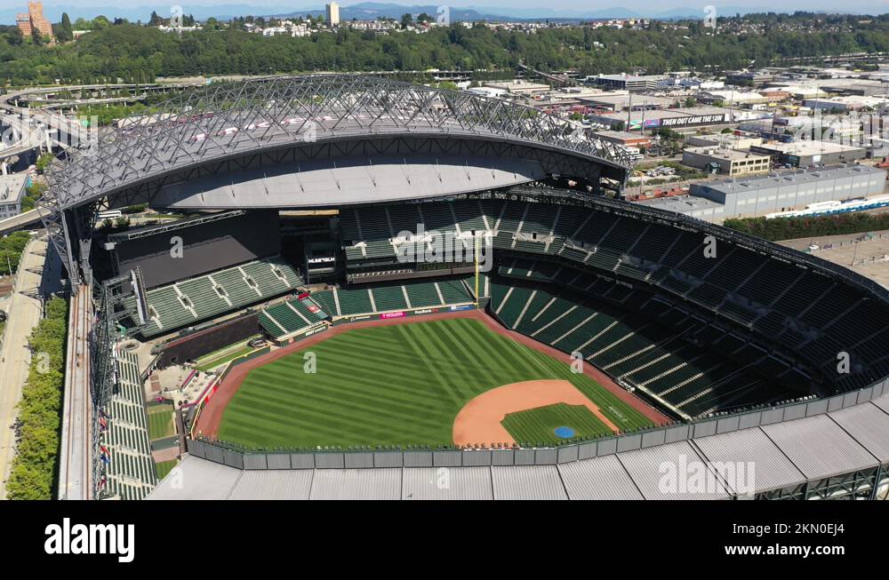 Cinematic 4K aerial drone bird's-eye footage of the T-Mobile Park ...