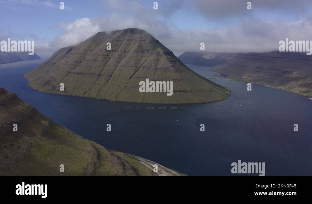 Salmon farm in Faroe Islands. Salmon fishing farm pools in Faroe ...