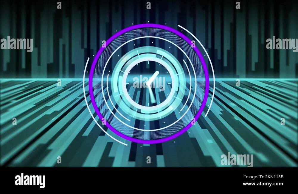 Animation of scope scanning with clock over moving lines on black background Stock Video Footage ...