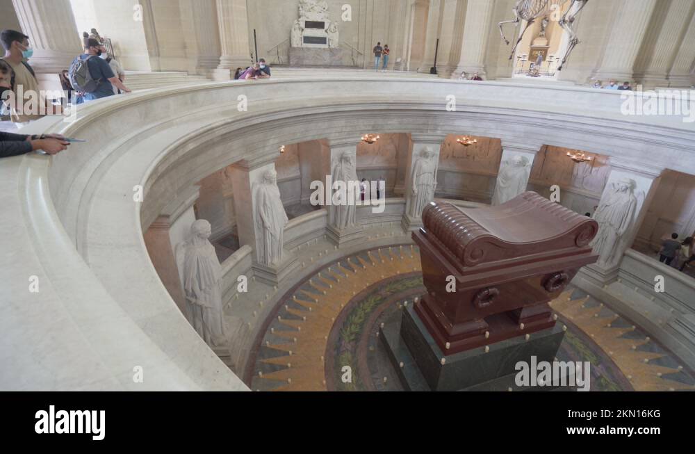 Pan left shot reveals the Tomb of Napoleon Bonaparte at Eglise du Dome ...