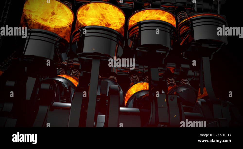 Close Up V8 Engine Animation With Sparks, Explosions And Flames. Loop ...