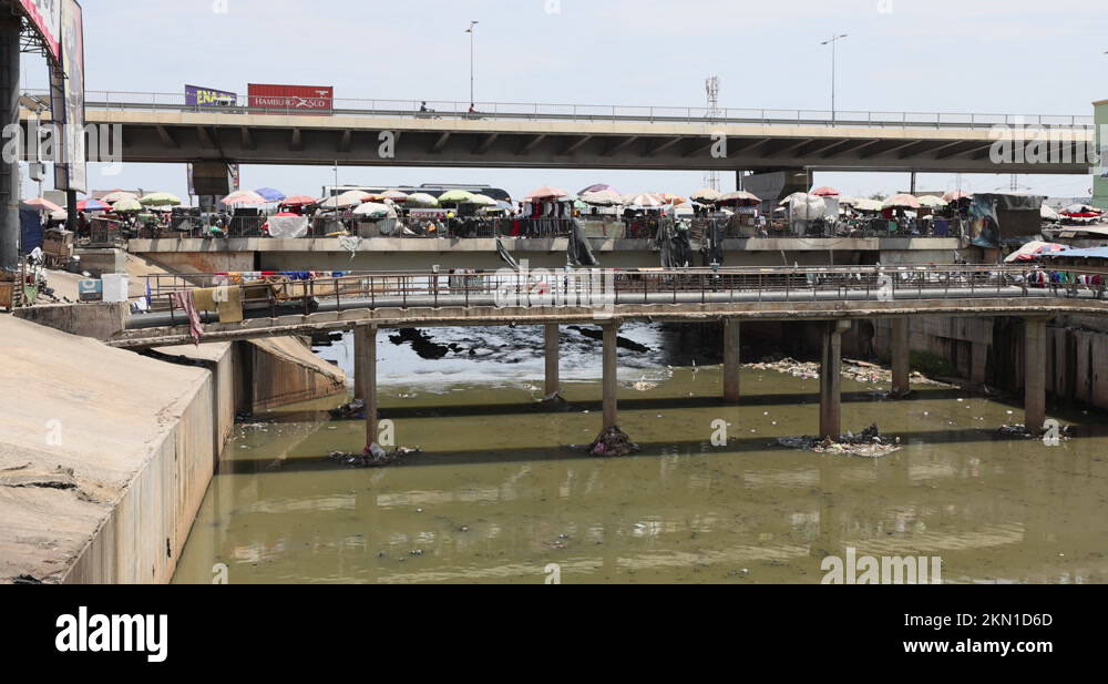 Polluted flood control river traffic bridge Accra Ghana 4K Stock Video ...