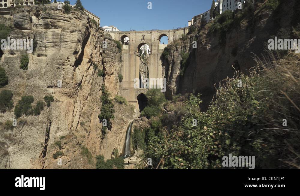 Spanish landmark El Tajo valley in Ronda, Andalusia with famous bridge ...