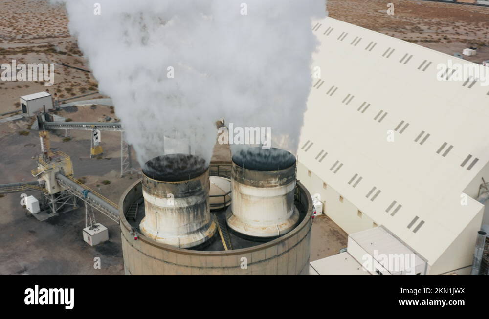 Factory pipe polluting air, environmental problems 4K aerial climate ...