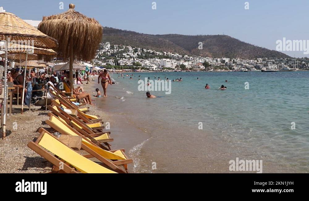 Bodrum city beach with people resting. Bodrum Turkey August 2021 Stock ...