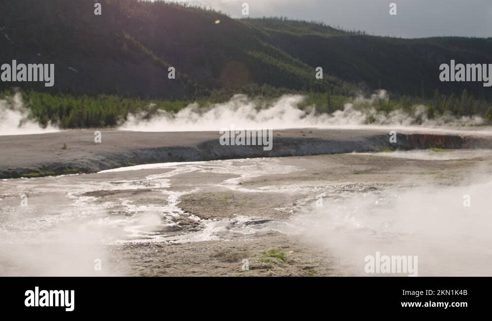 Cinematic footage with hot geothermal smoke from center of Earth ...
