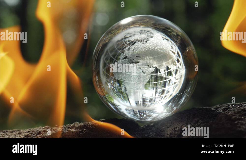 burning earth, global warming concept. earth globe in fire, planet ...