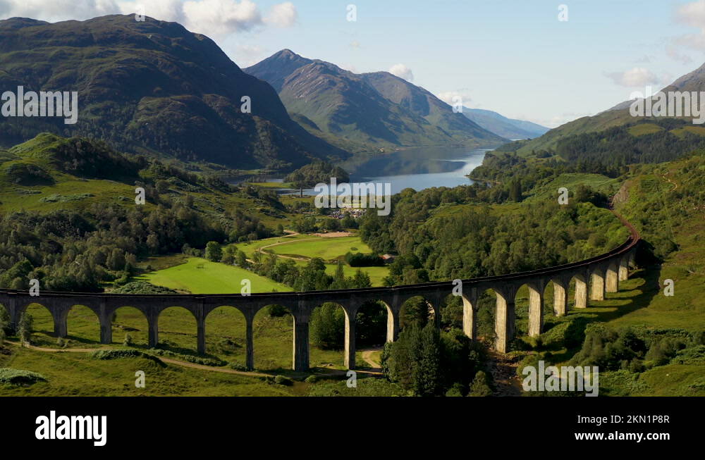 Cinematic drone shot of famous railroad bridge in the Glenfinnan ...