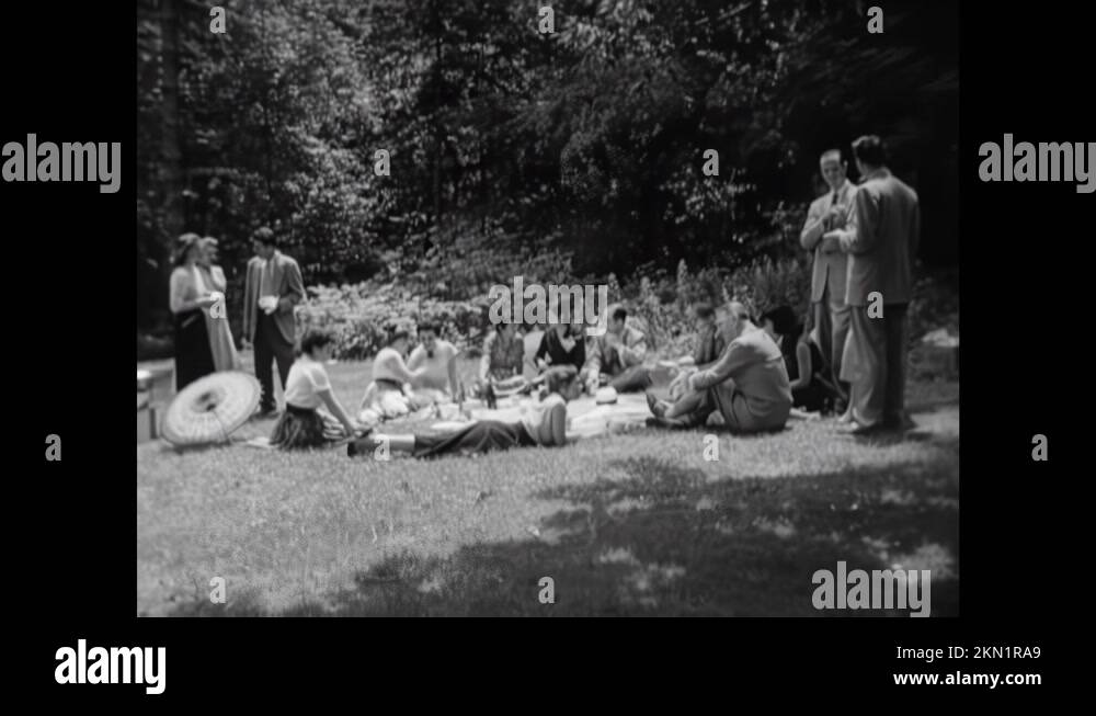 1950s: Two boys approach a group of people sitting around for a picnic. Boy Stock Video Footage ...