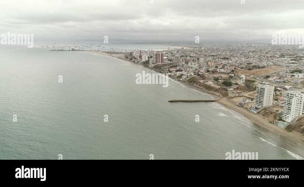 Aereal shoot from Manta in Manabi Ecuador in the back the Manta Port ...