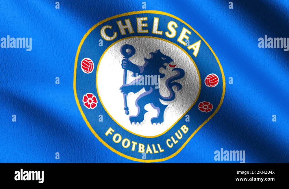 Chelsea flag blowing in the wind. Emblem of Football Club FC Premier ...