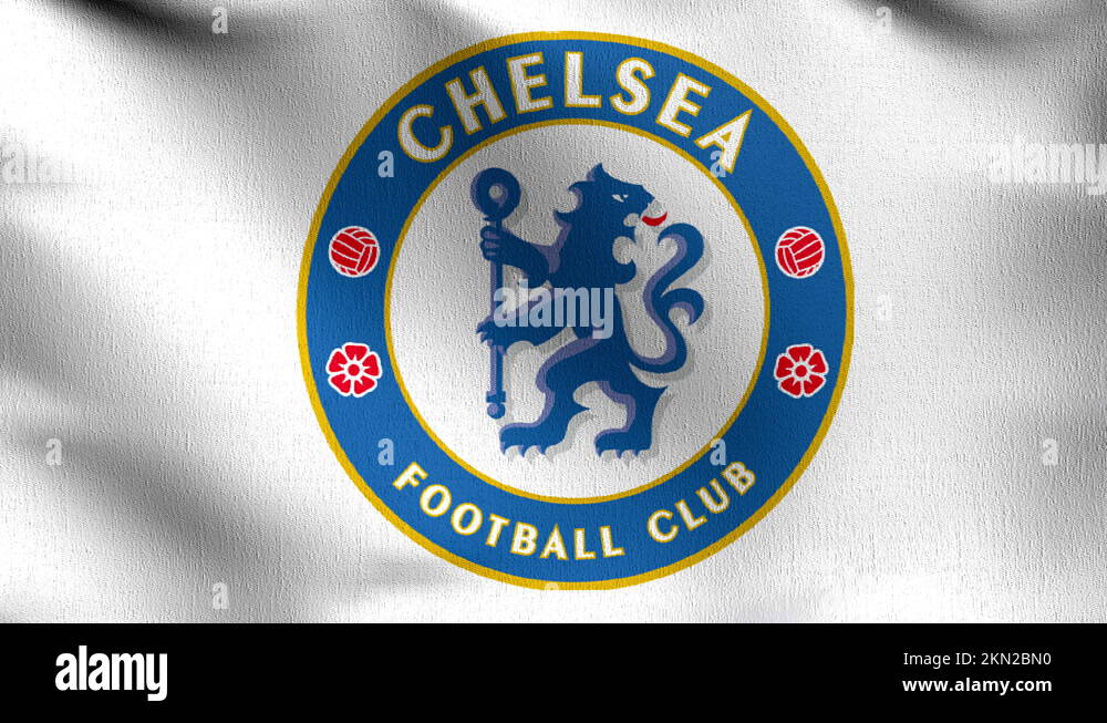 Chelsea flag blowing in the wind. Emblem of Football Club FC Premier ...