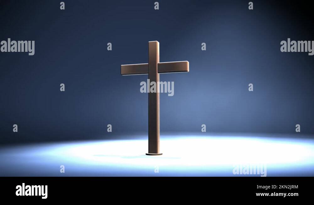 3D Christian cross rotates dark in spot light.Animated shinning simple ...